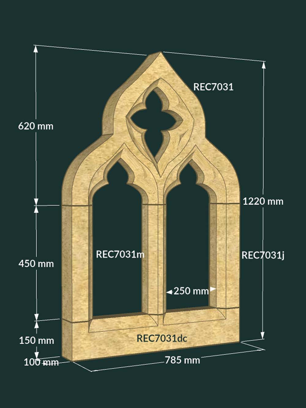 Trefoil & Quatrefoil Windows - Gothic Folly Windows - Redwood Stone