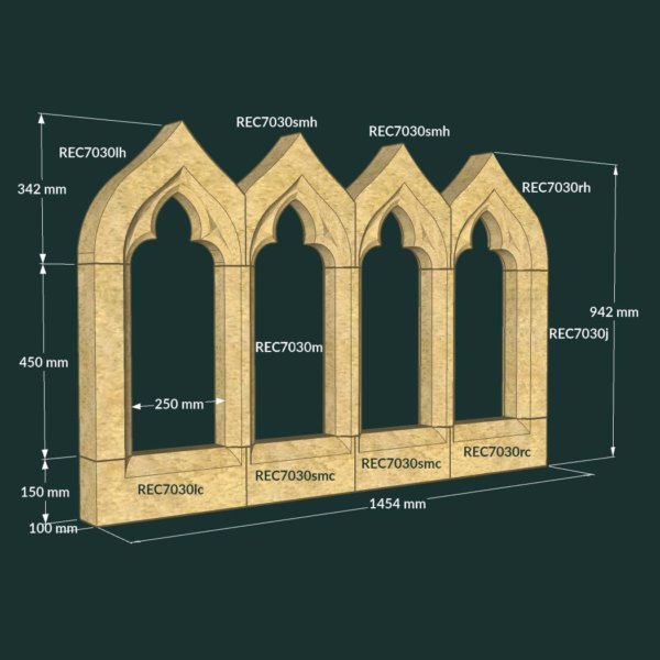 Trefoil & Quatrefoil Windows - Gothic Folly Windows - Redwood Stone
